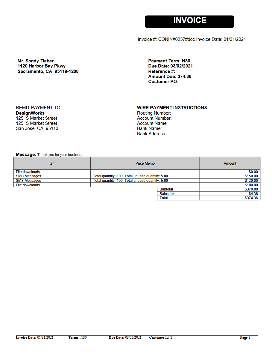 Sample printed document templates